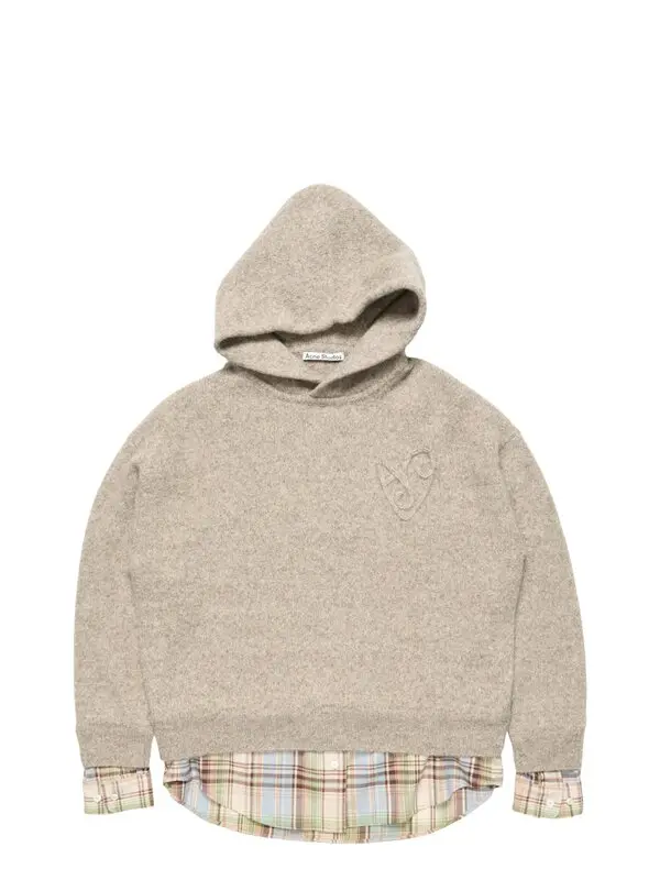 Acne Studios Layered Knit Hoodie With Heart Logo - Medium Beige