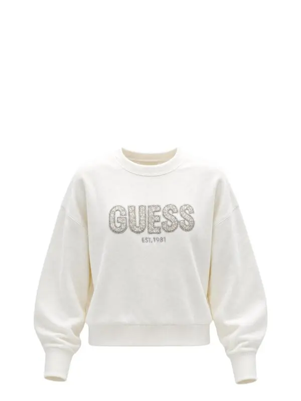 Guess Logo Embroidered Crewneck Sweatshirt - White
