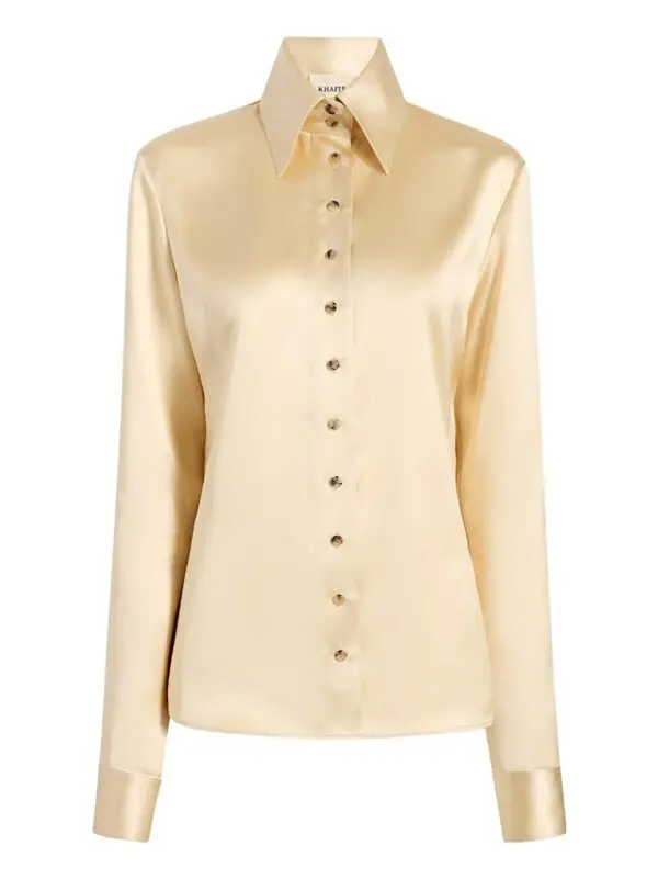 Khaite Ivy" Sculptural Collar Satin Shirt - Champagne