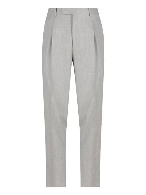 Zegna Pleated Tapered Trousers - Grey