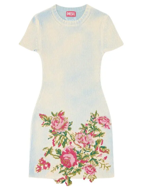 DIESEL® Floral Knit Mini Dress - White