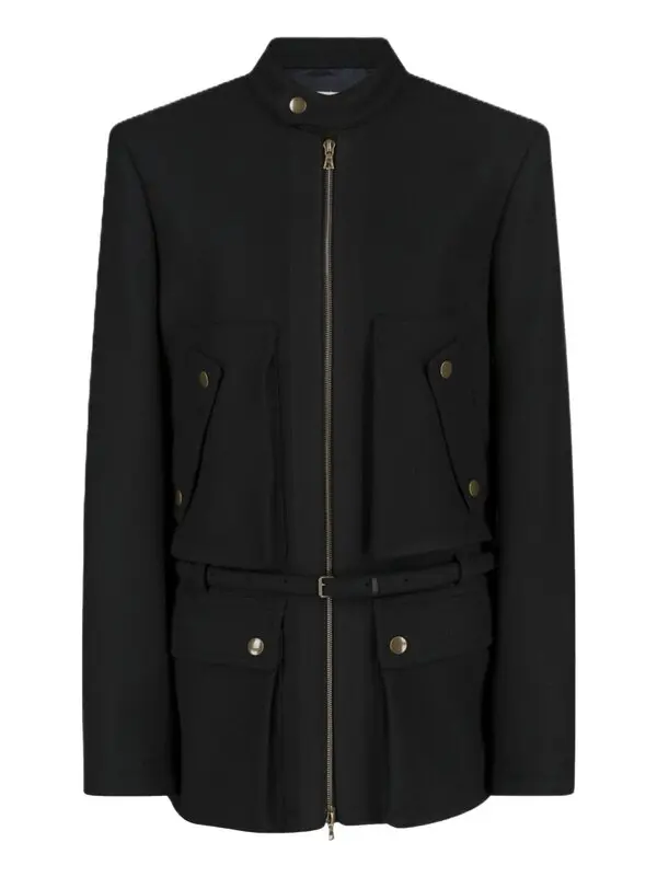 Dries Van Noten Long Sleeve Zip-up Jacket With Stand Collar - Black