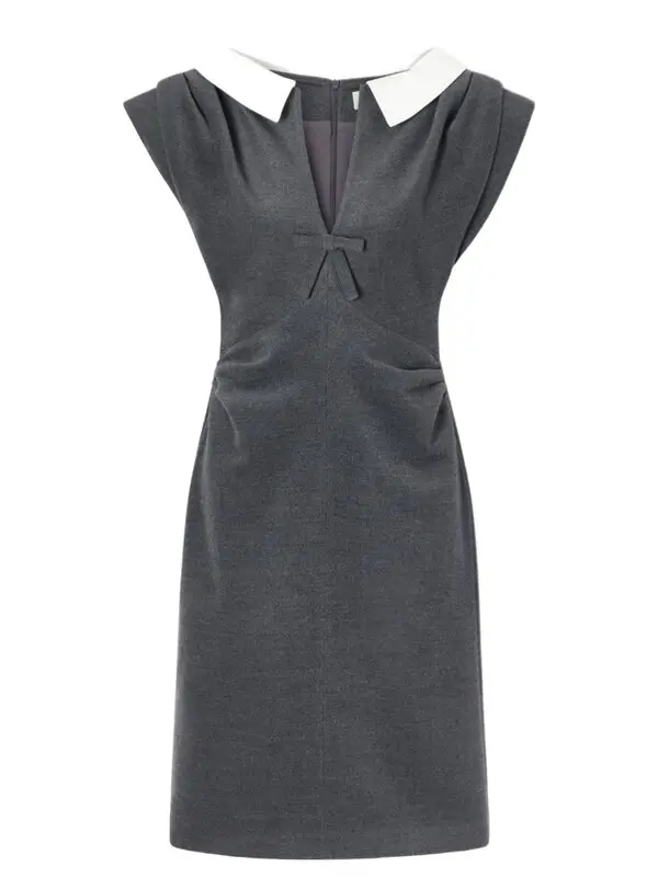 SHUSHU/TONG V-neck Wool-blend Dress With White Collar - Grey