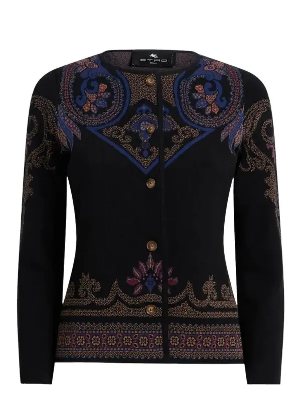 Etro Jacquard Cardigan With Foliage Motif - Black