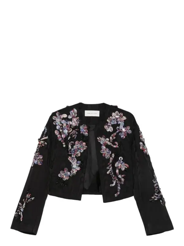 Dries Van Noten Embroidered Moiré Jacket - Black