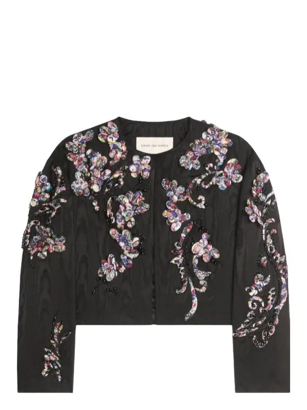 Dries Van Noten Embroidered Moiré Jacket - Black