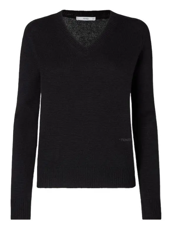 Fendi Cashmere Jumper With Embroidered Logo - Black