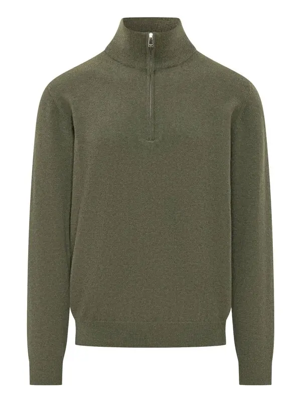 Malo Zip Front Turtleneck Fine Knit Sweater - Alloro