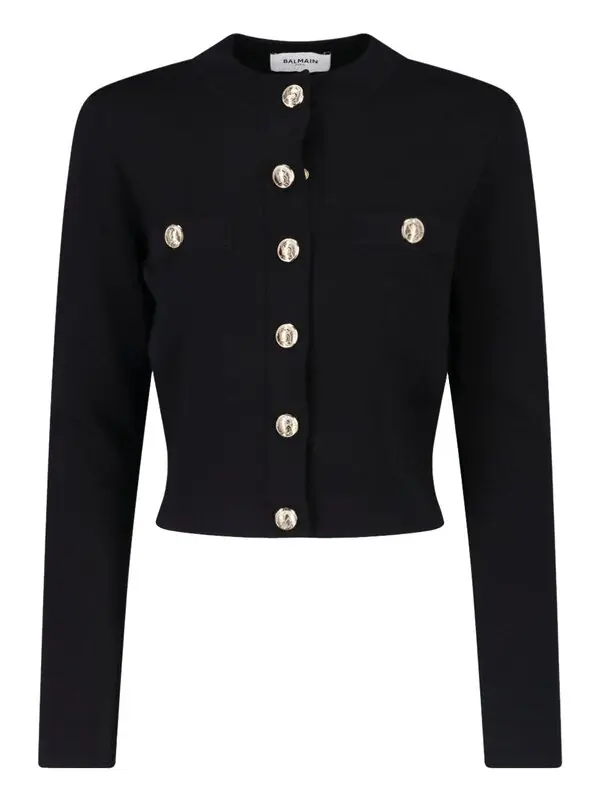 Balmain Cropped Button-front Jacket With Metallic Details - Black