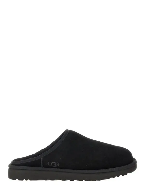 UGG Plush Shearling Lined Suede Slippers - Black