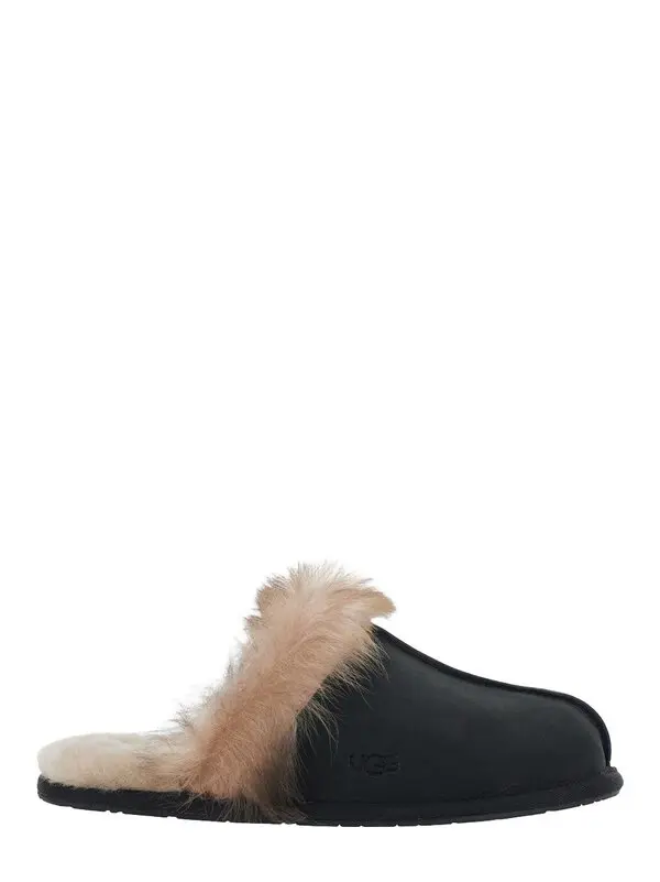UGG Leather Fur-lined Round-toe Flat Mules - Black