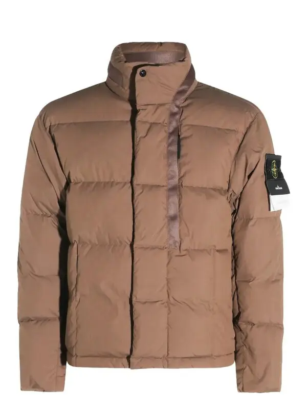 Stone Island Zip And Button Front Utility Jacket With Side And Internal Pockets - Marrone