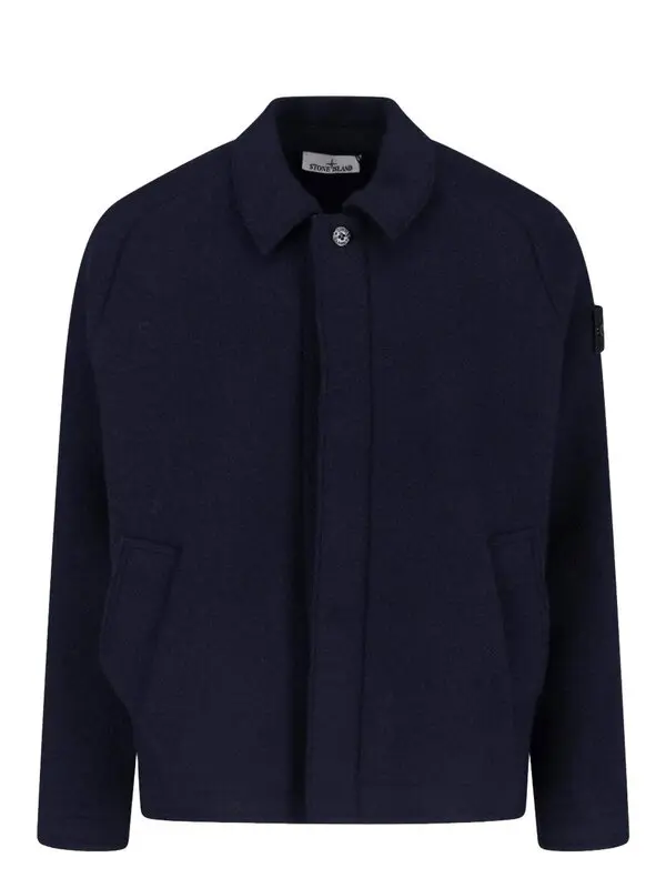 Stone Island Virgin Wool Jacket With Classic Collar And Button Closure - Blu
