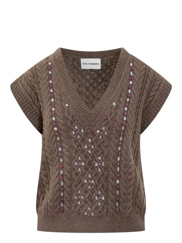 DES_PHEMMES Des Phemme Embellished Vest - Chocolate