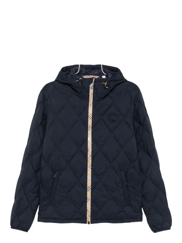 Burberry Polyamide Diamond Quilted Hooded Jacket With Zip Closure - Blu