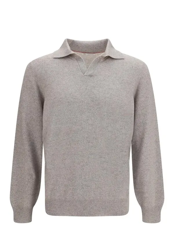 Brunello Cucinelli Mouliné Cashmere Knit Polo - Gray