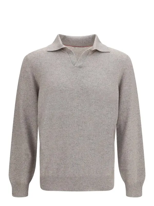 Brunello Cucinelli Mouliné Cashmere Knit Polo - Gray