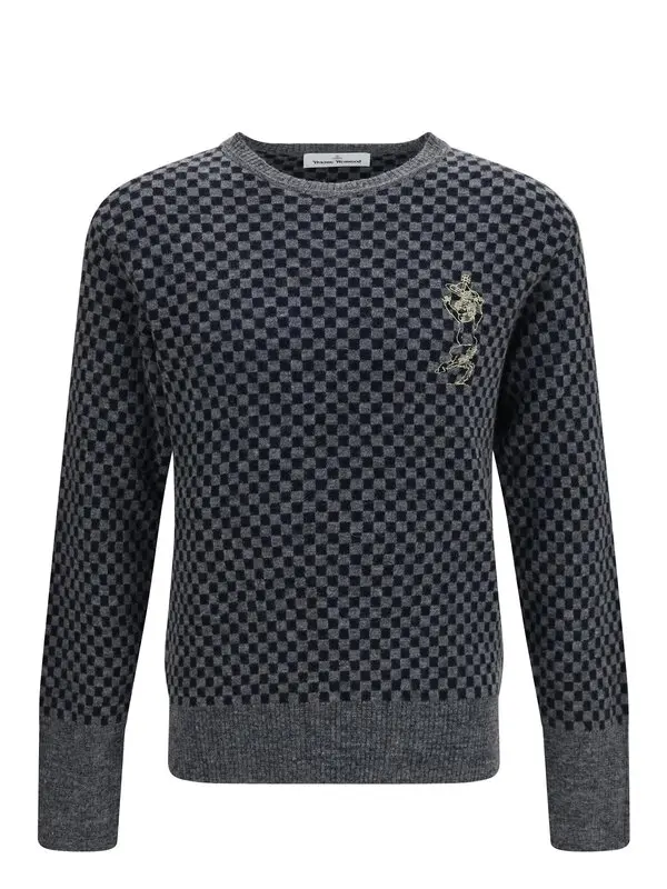 VIVIENNE WESTWOOD Checkmate Jacquard Knit Sweater - Gray