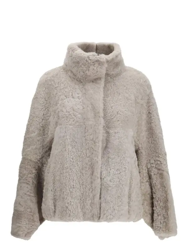 Brunello Cucinelli High-neck Shearling Jacket - Gray