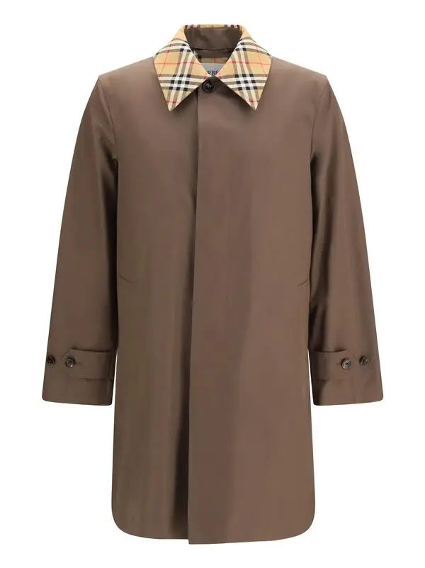 Burberry Tottenham Cotton Gabardine Coat With Check Collar - Brown
