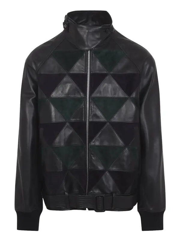 LANVIN Intarsia Leather Bomber Jacket - Black