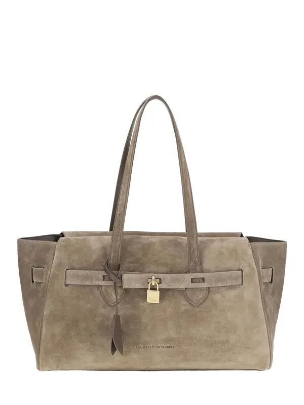 Brunello Cucinelli Suede Shoulder Bag - Cream