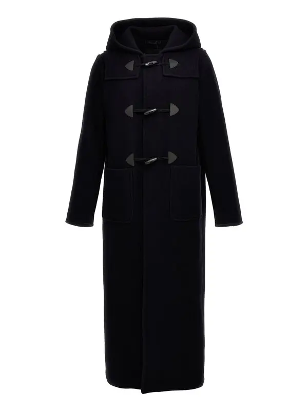 Prada Long Wool Montgomery Coat With Hood And Toggle Closure - Blue