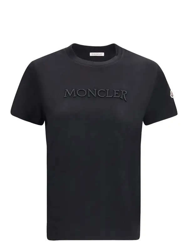 Moncler Cotton T-shirt With Tone-on-tone Embroidered Logo - Black