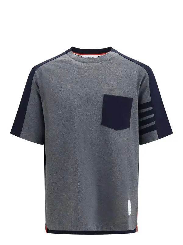Thom Browne Colorblock T-shirt With 4-bar Detail - Gray