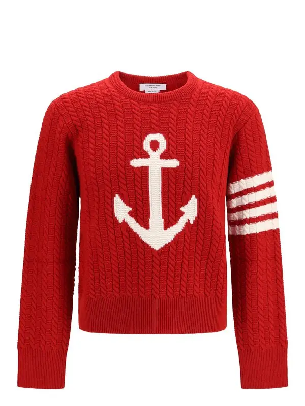 Thom Browne Anchor Motif Merino Wool Sweater - Red