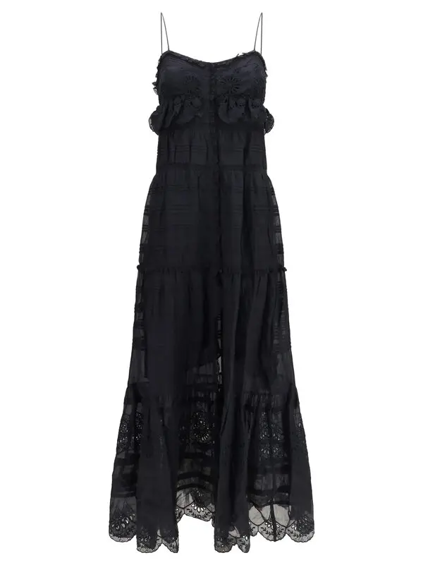 Isabel Marant Étoile Long Ruffled Dress With Mesh Details - Black