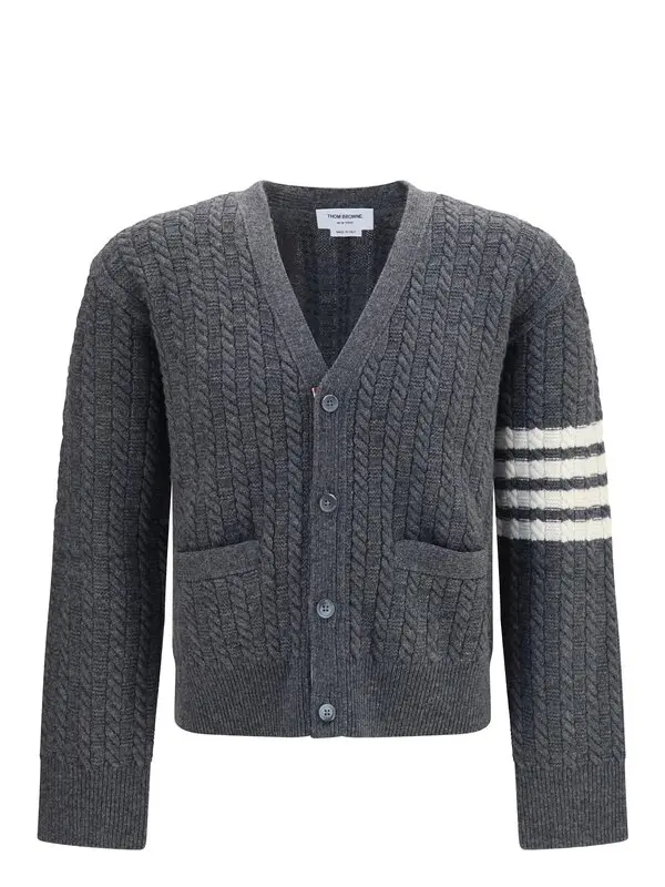Thom Browne V-neck Sweater With Anchor Embroidery - Gray