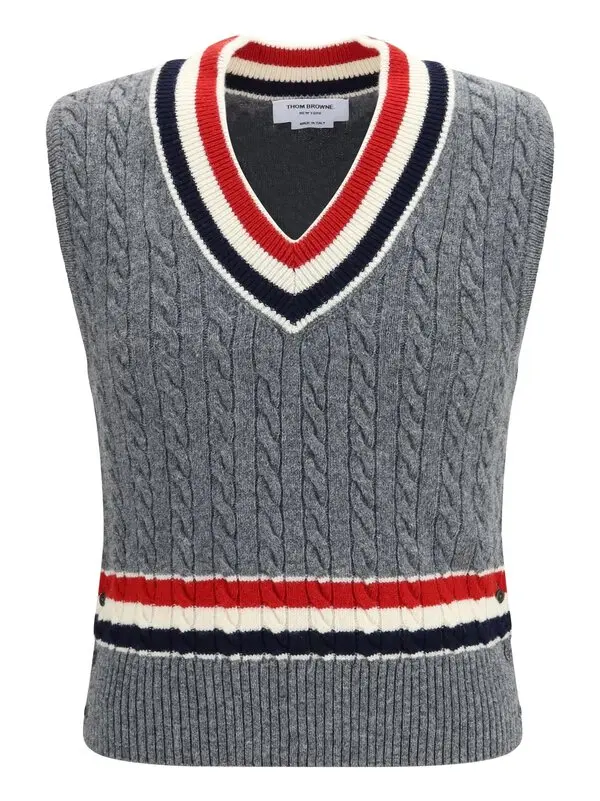 Thom Browne Cable-knit V-neck Vest - Gray