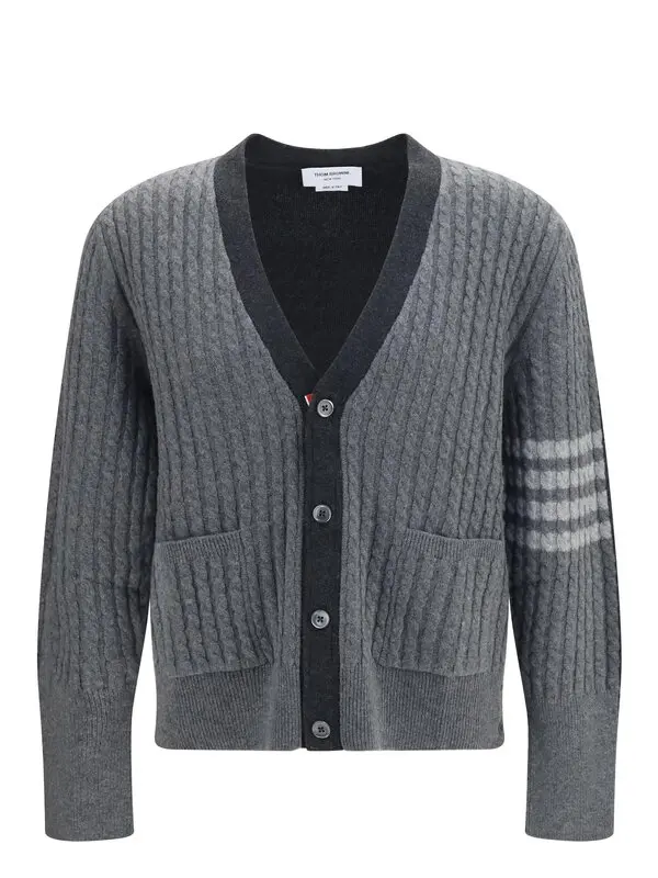 Thom Browne Virgin Wool V-neck Cardigan - Gray