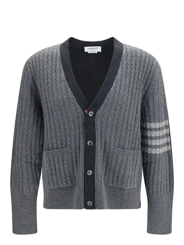Thom Browne Virgin Wool V-neck Cardigan - Gray