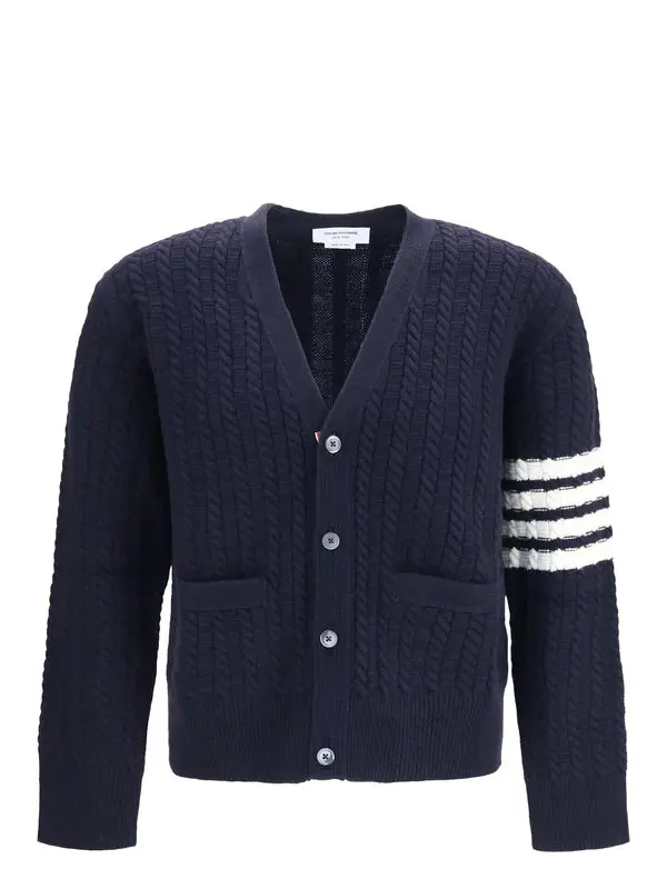 Thom Browne V-neck Sweater With Anchor Embroidery - Blue
