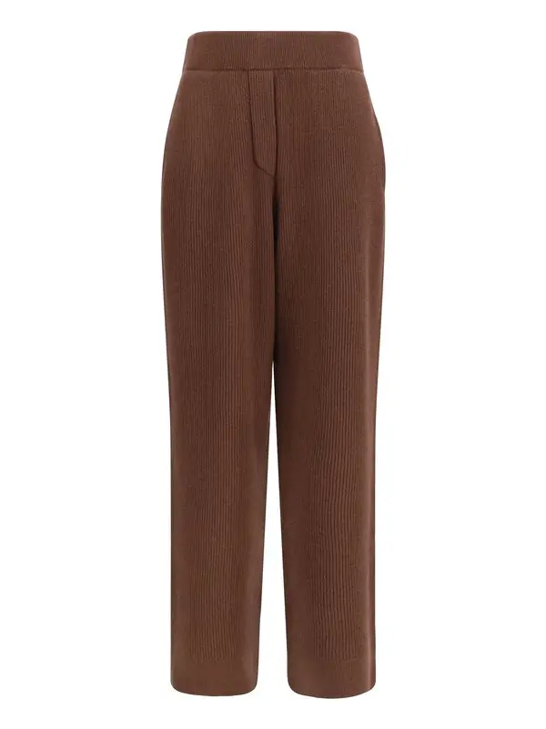 Brunello Cucinelli Cashmere-blend Ribbed Wide-leg Pants - Brown
