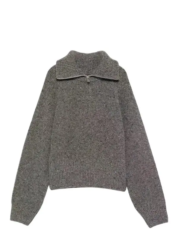SAMSOE SAMSOE Half-zip Flecked Sweater - Grey