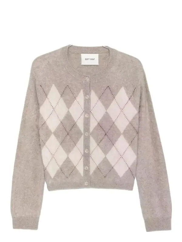 Soft Goat Argyle Cashmere Cardigan - Grey