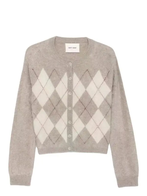 Soft Goat Argyle Cashmere Cardigan - Grey