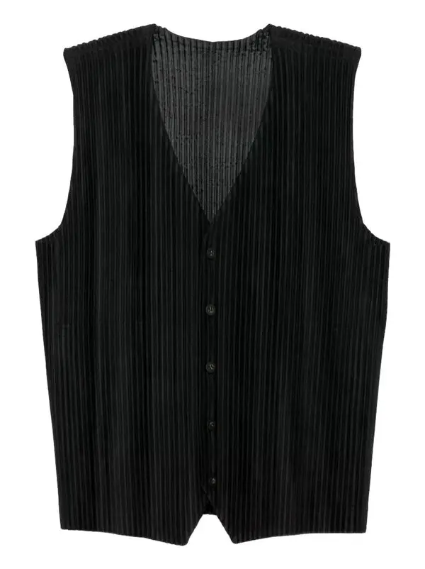 Issey Miyake Pleated V-neck Vest - Black