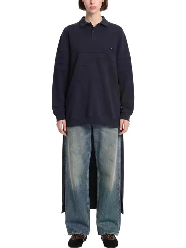 DARKPARK Long Sleeve Polo Shirt With Asymmetric Hem - Blue