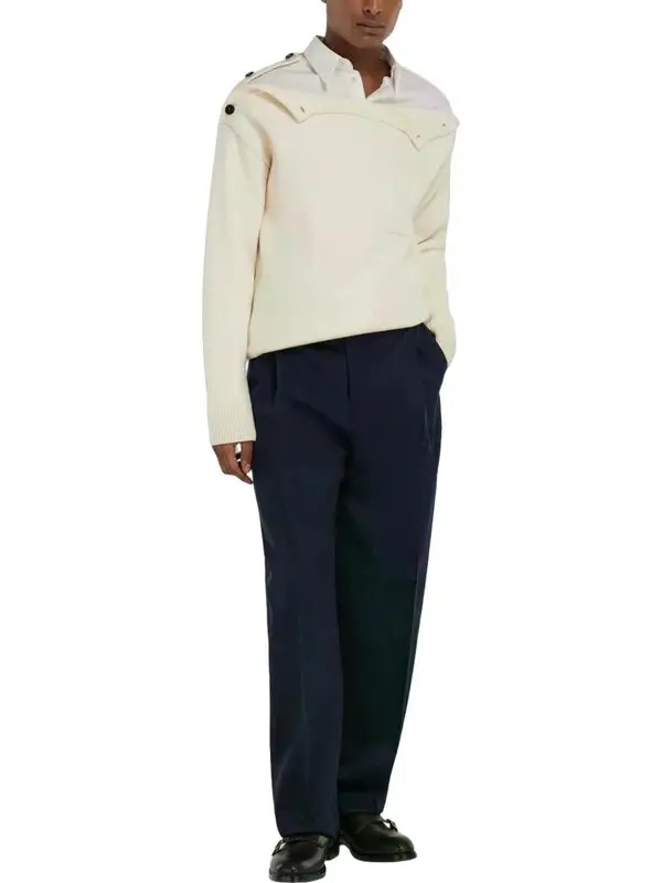 FERRAGAMO Tailored Wool Wide-leg Trousers With Button Detail - Blue