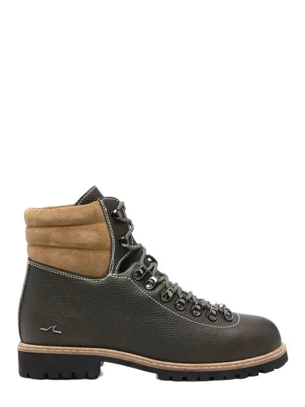 Paul & Shark Panelled Grained Leather Lace-up Boots - Brown