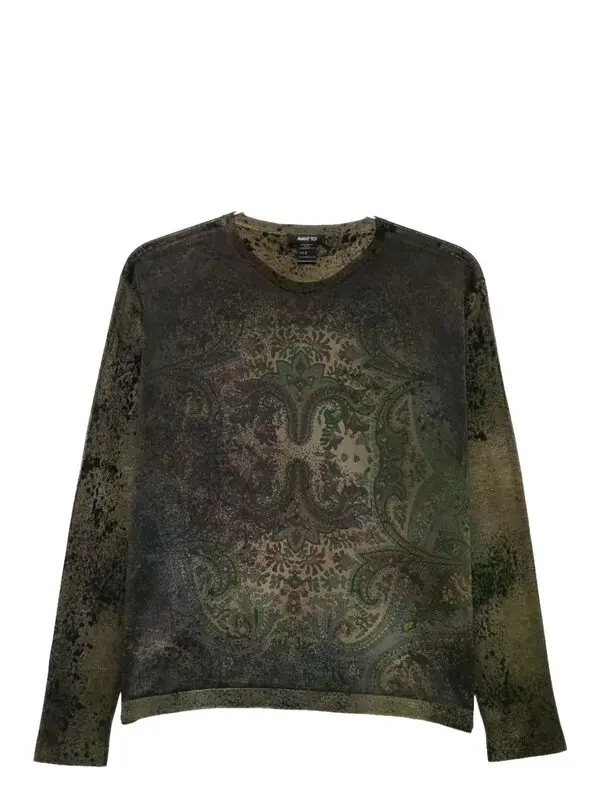 Avant Toi Paisley Print Fine Knit Top - Green