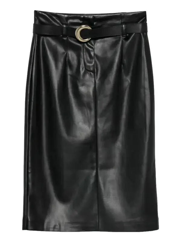 Imperial Belted Faux-leather Midi Skirt - Black