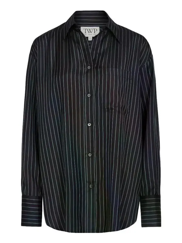 TWP Vertical Stripe Silk Shirt - Black