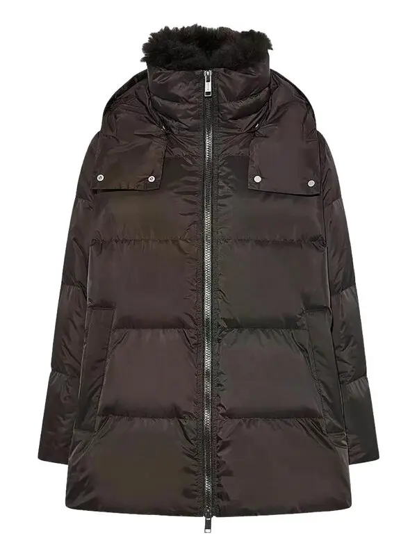YVES SALOMON Fur-trim Hooded Quilted Jacket - Brown