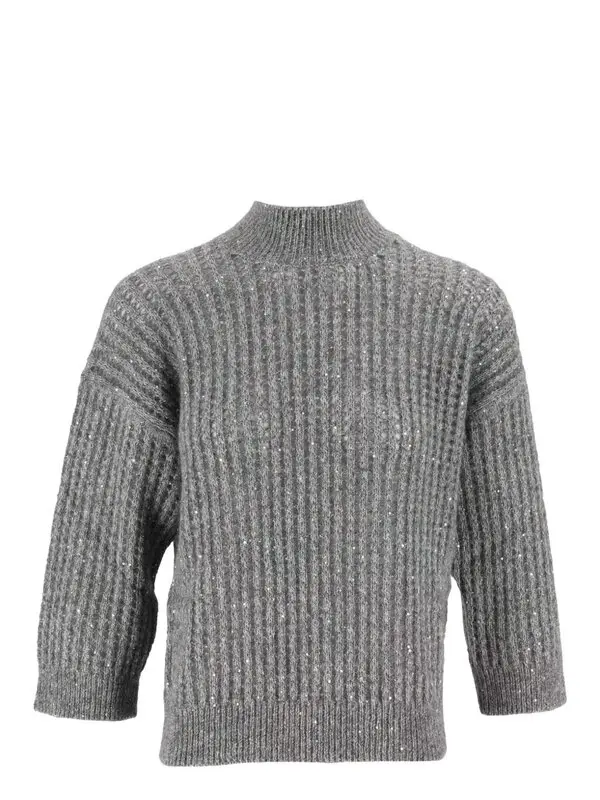 Peserico Sequin Embellished Ribbed-knit Sweater - Grey