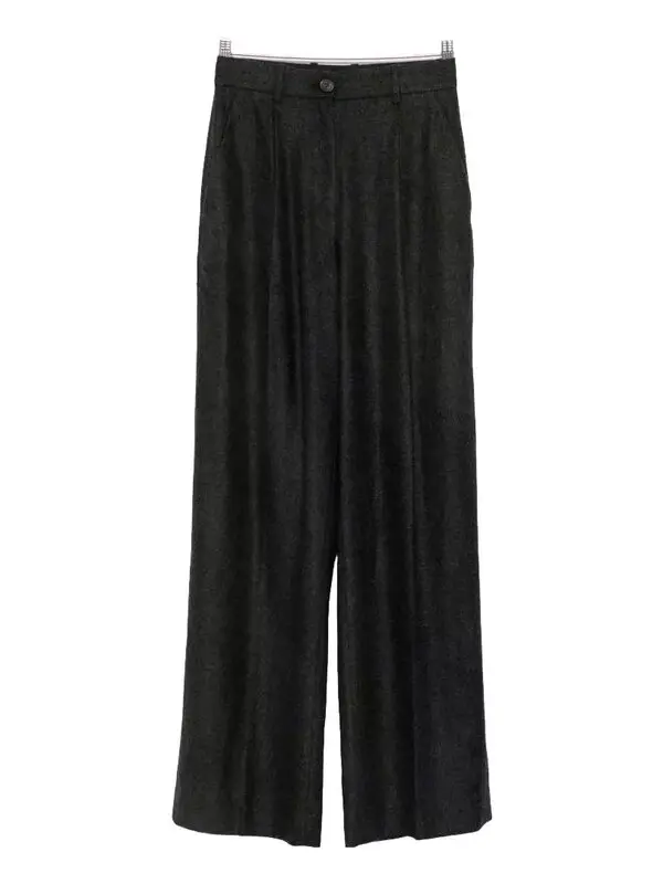 Soft Goat Pleated Wide-leg Trousers - Grey